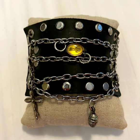 Accessories | Rare Black Leather And Chain Detailed With Charm Buckle ...